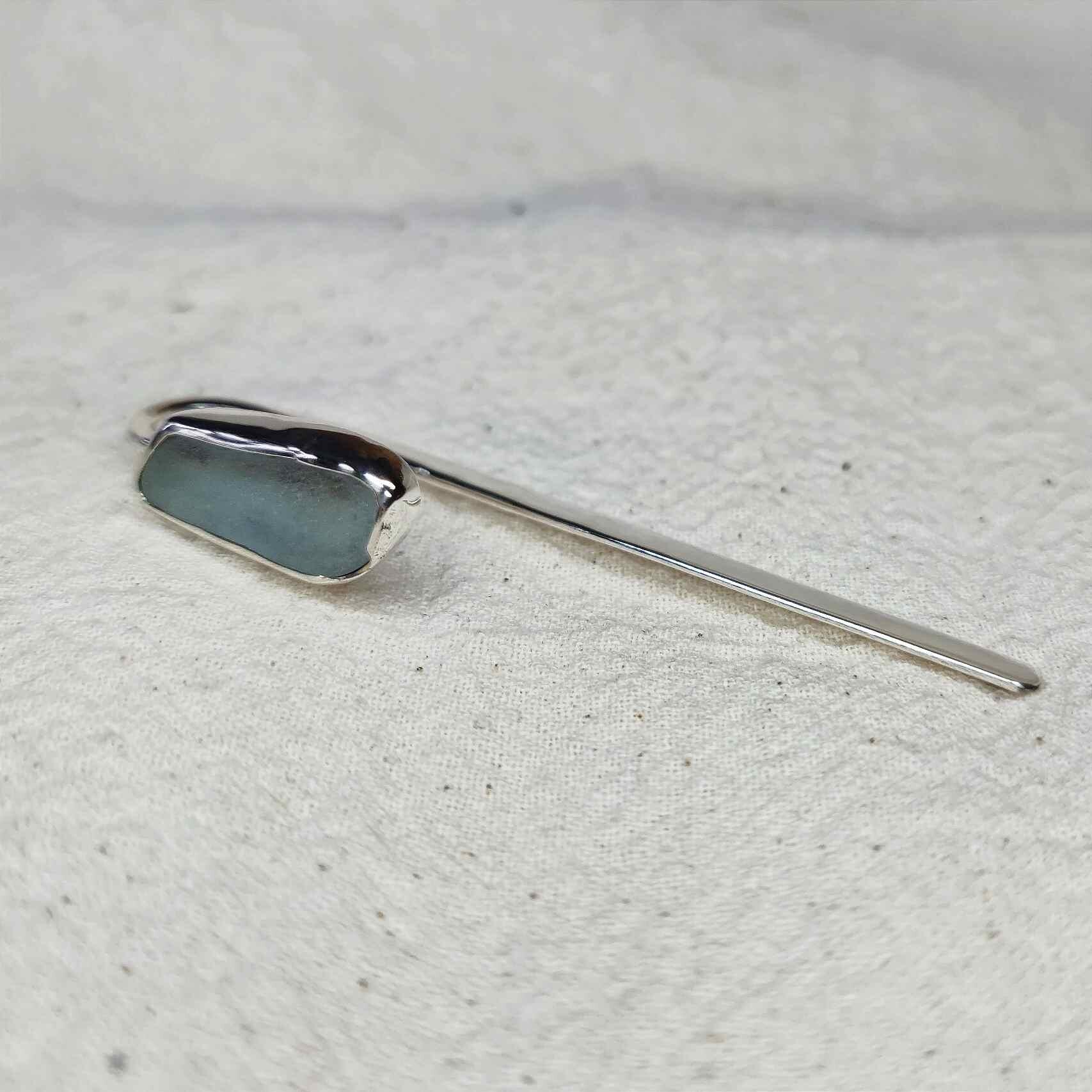 Sterling Silver Bookmark with a bezel set blue piece of sea glass