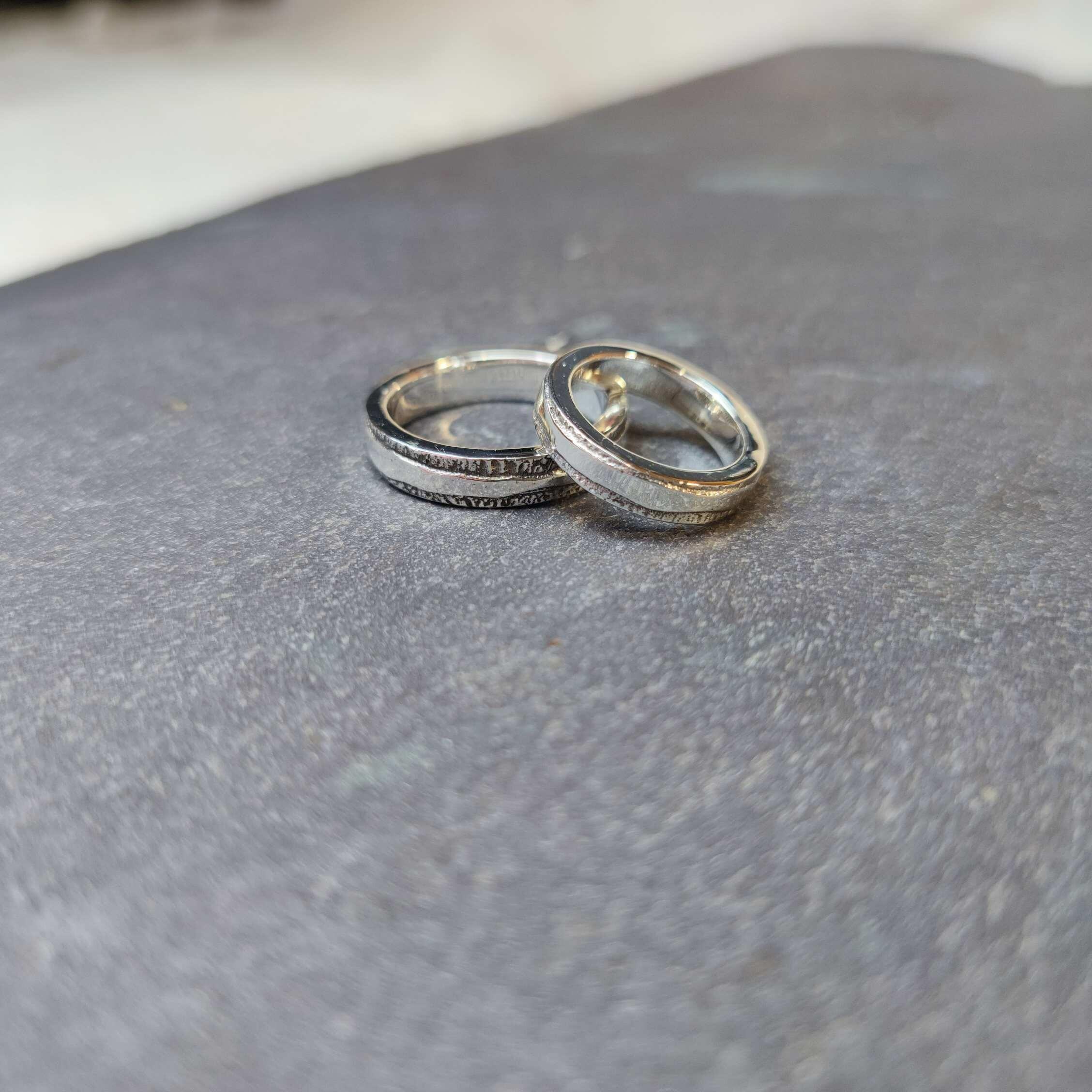 Stream Wedding Ring Set, made with recycled sterling silver