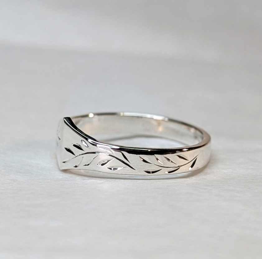 Hand Engraved Olive Branch Shaped Ring, with high polish finish ...