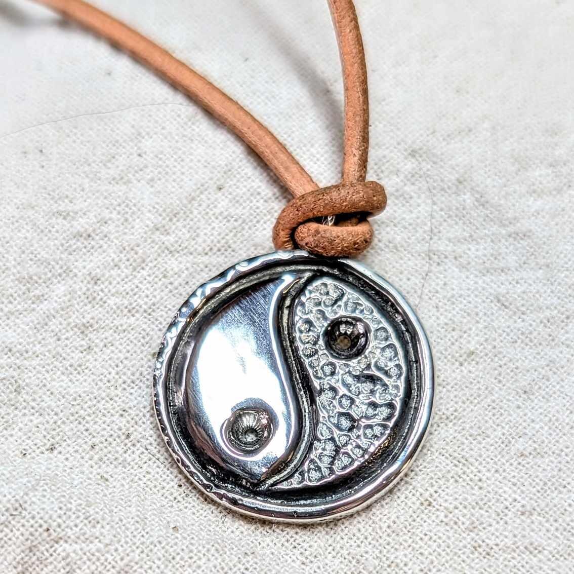 Chunky Recycled Sterling Silver Yin Yang pendant on 2mm Natural Leather ...
