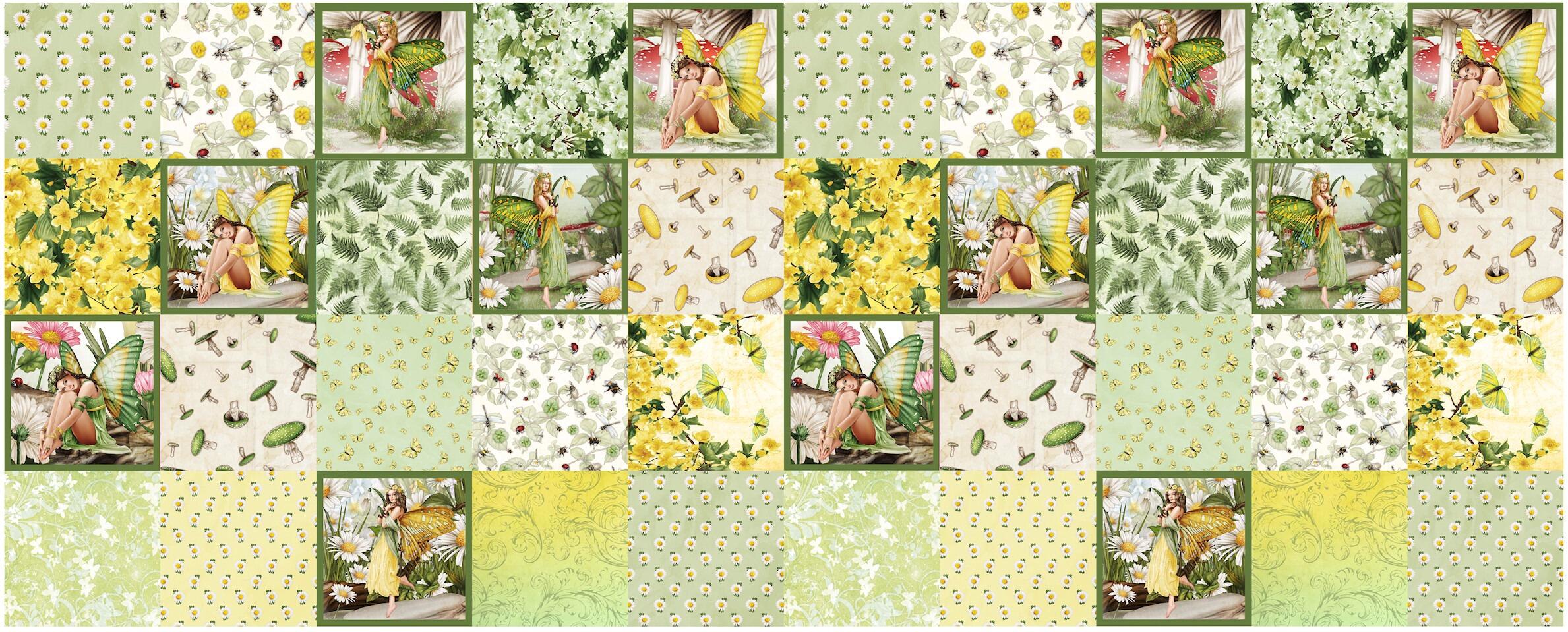 Spring Fairies 40 Squares Green and Yellow