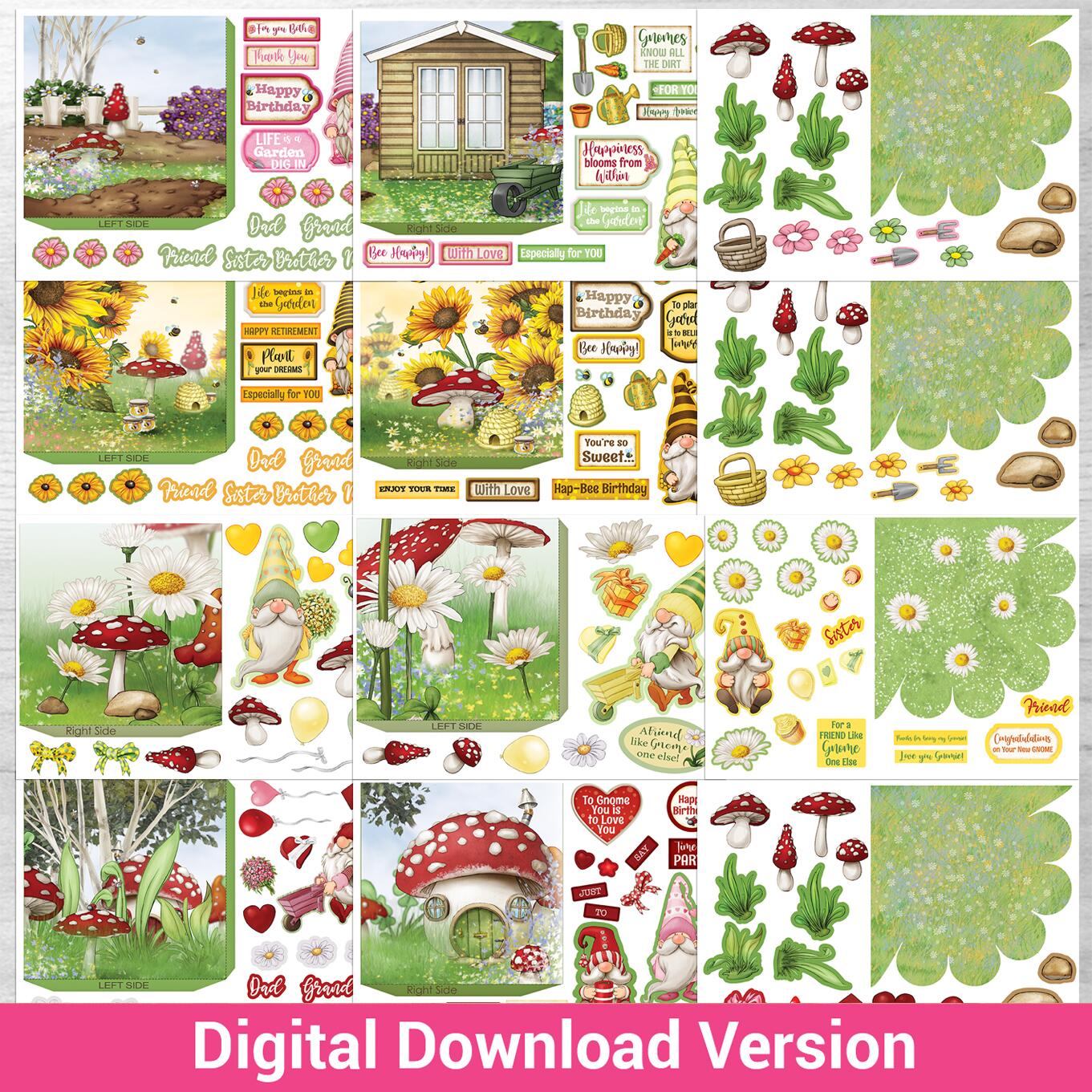 FB3655D Gardening Gnomes Corner Card Dimensional Cardmaking Digital ...