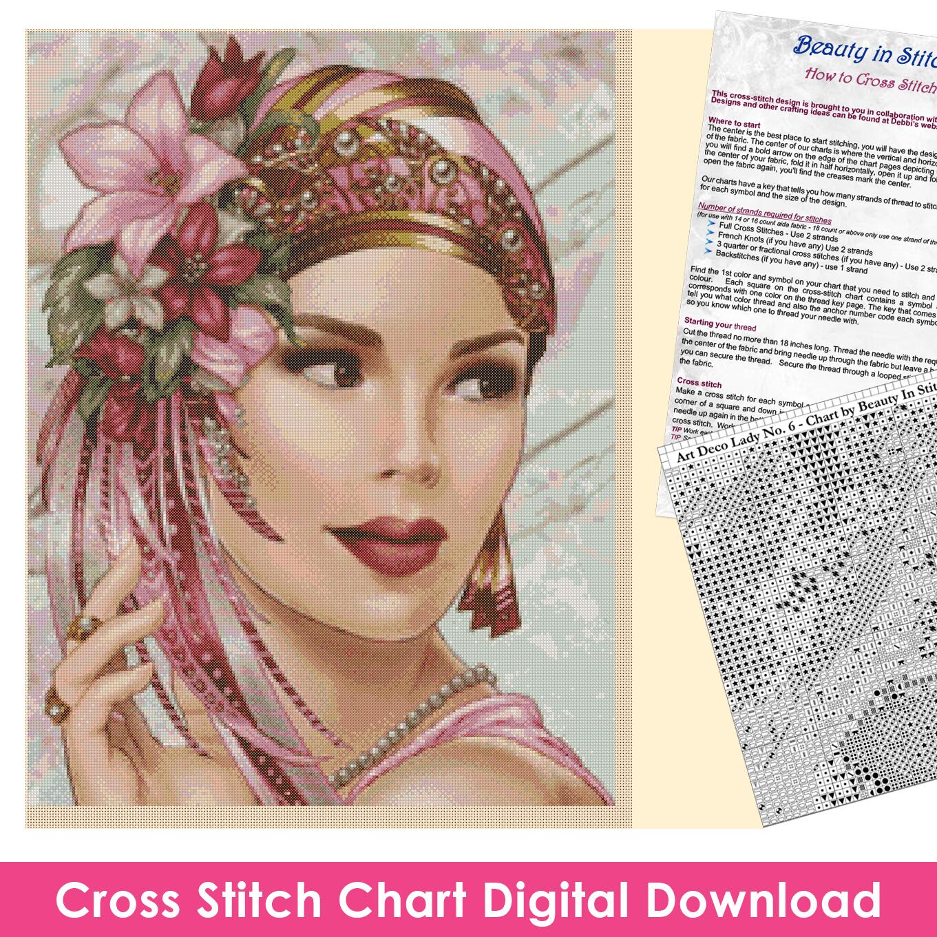 Cross Stitch Chart Download - Art Deco Lady 6