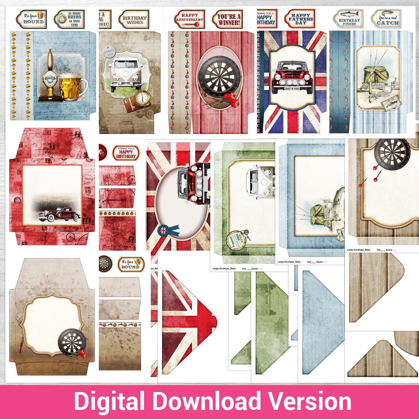 DD33 Cards for Men Bags and Envelopes Digital Download