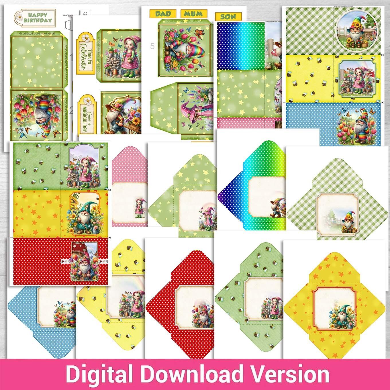 FB3967 Rainbow Valley Gnomes Cube Box and Mini cards with Envelopes ...