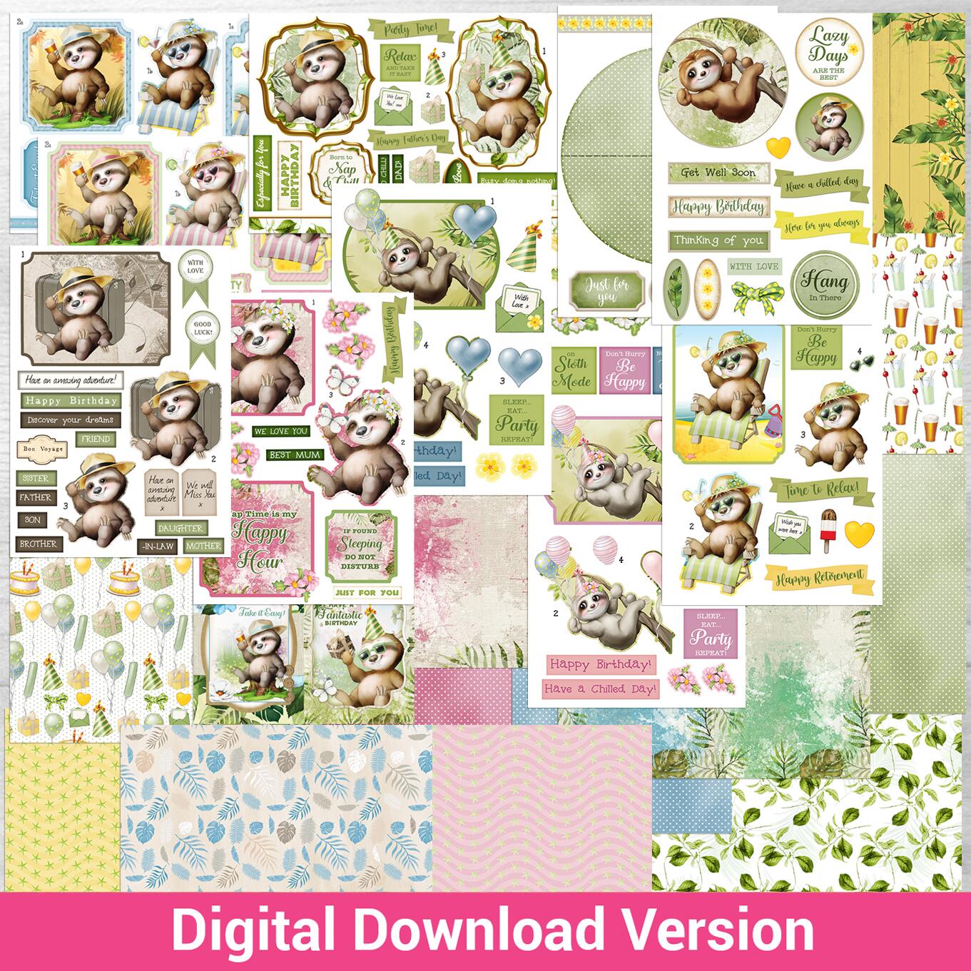New FB3636D Don't Hurry Be Happy Sloth Cardmaking Digital Download