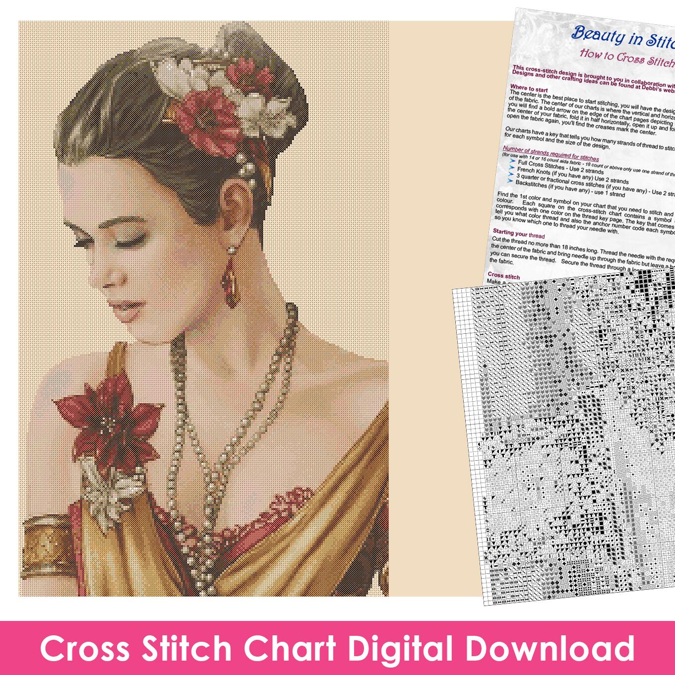 Cross Stitch Chart Download - Art Deco Lady 22