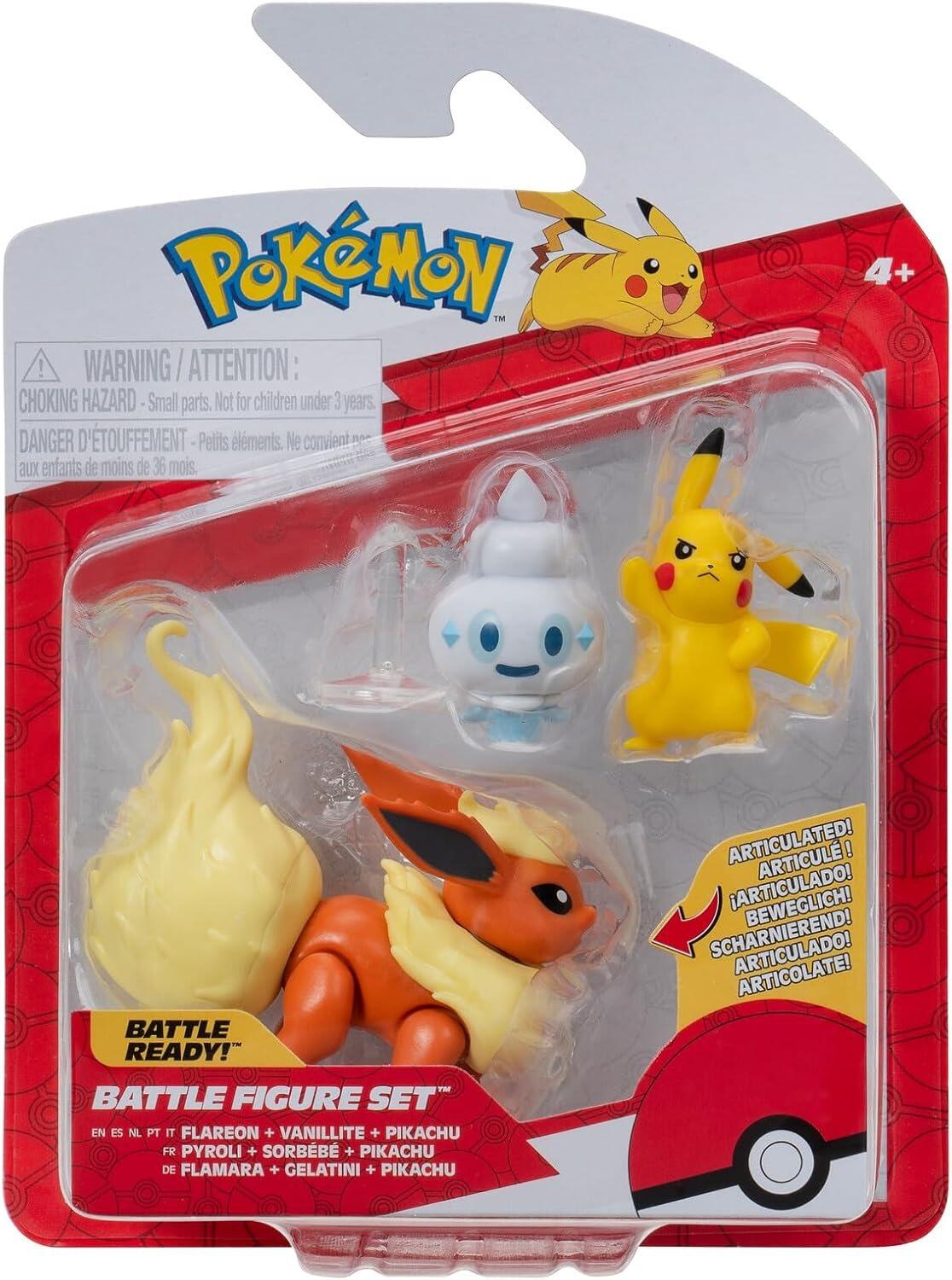Pokémon Battle Figure 3 Pack W22 - Pikachu, Vanillite With Stand & Flareon