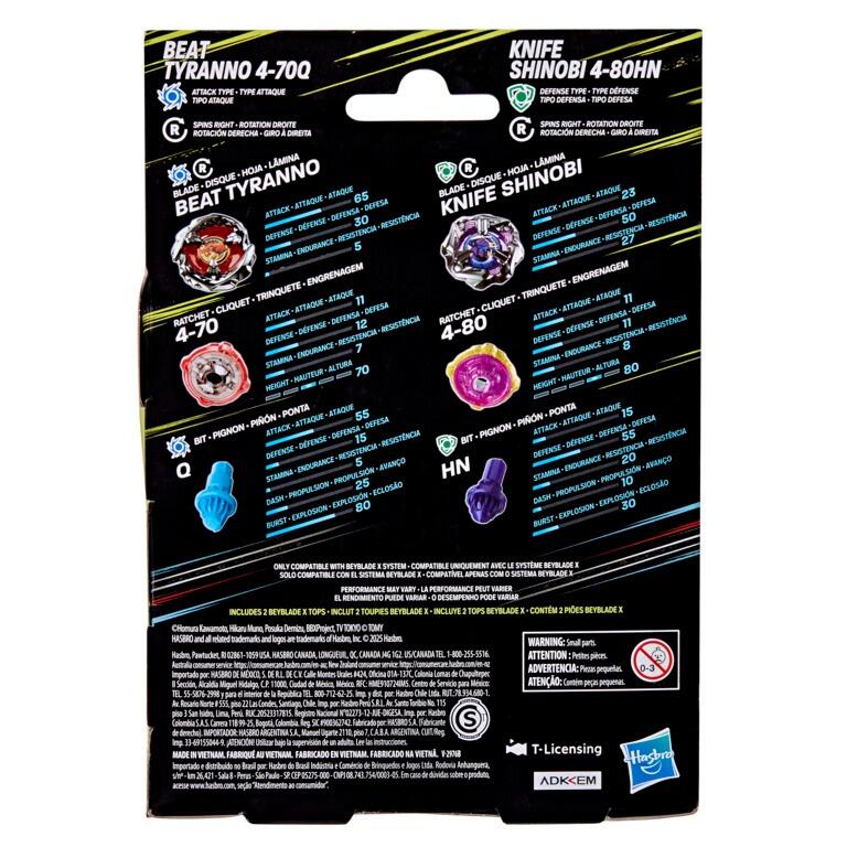 Beyblade X Beat Tyranno 4-70Q vs Knife Shinobi 4-80HN Multipack