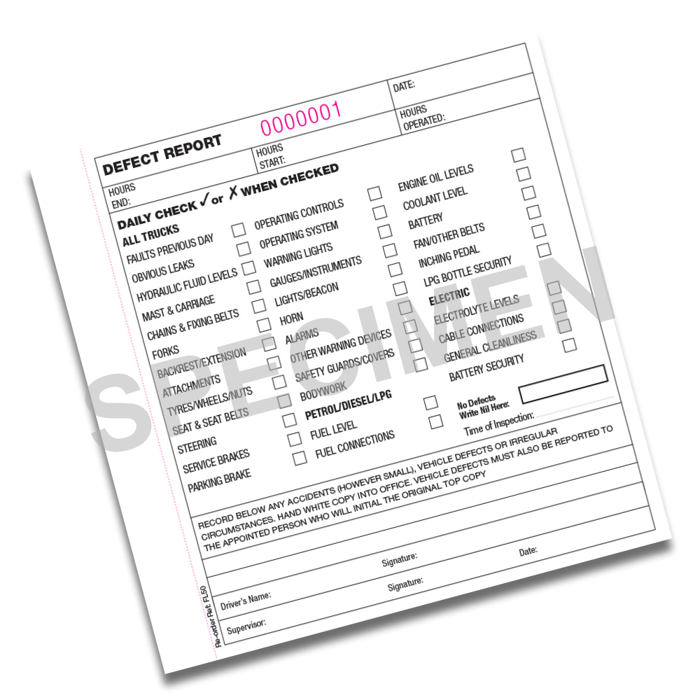 50 Page Duplicate Forklift Operator Daily Check & Defect Book