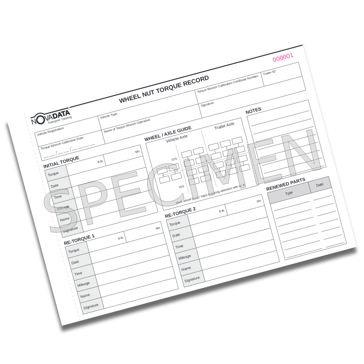 Wheel Nut Torque Record Book