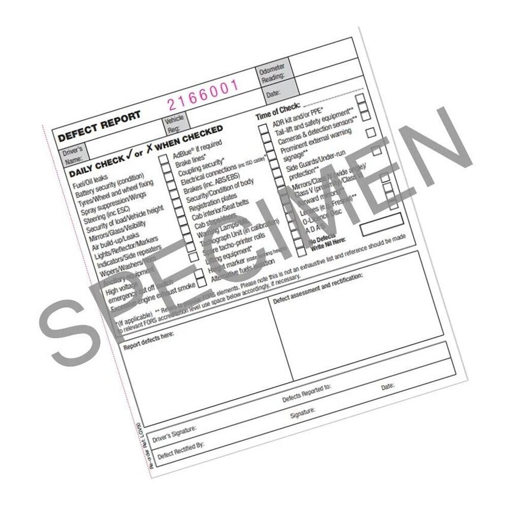 50 Page Duplicate Vehicle Check & Defect Report Book - HGV & LGV
