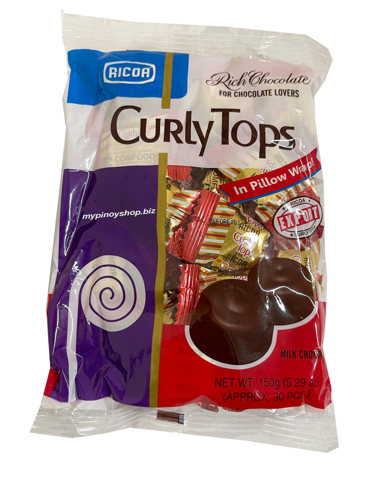 Ricoa Curly Tops Milk Chocolate 150g