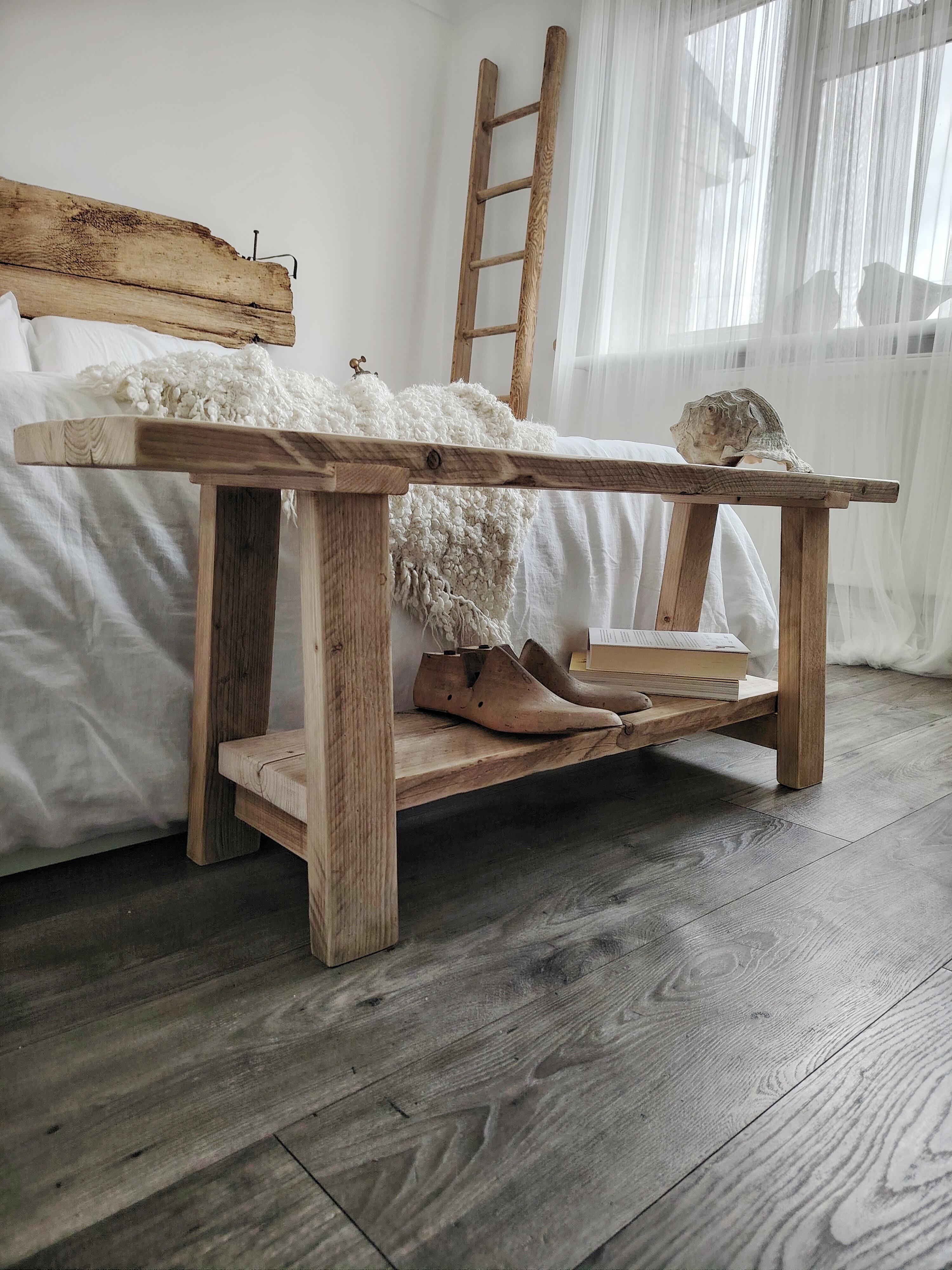 Rustic Narrow Wood Bench with Storage Reclaimed Dining and Entryway Furniture