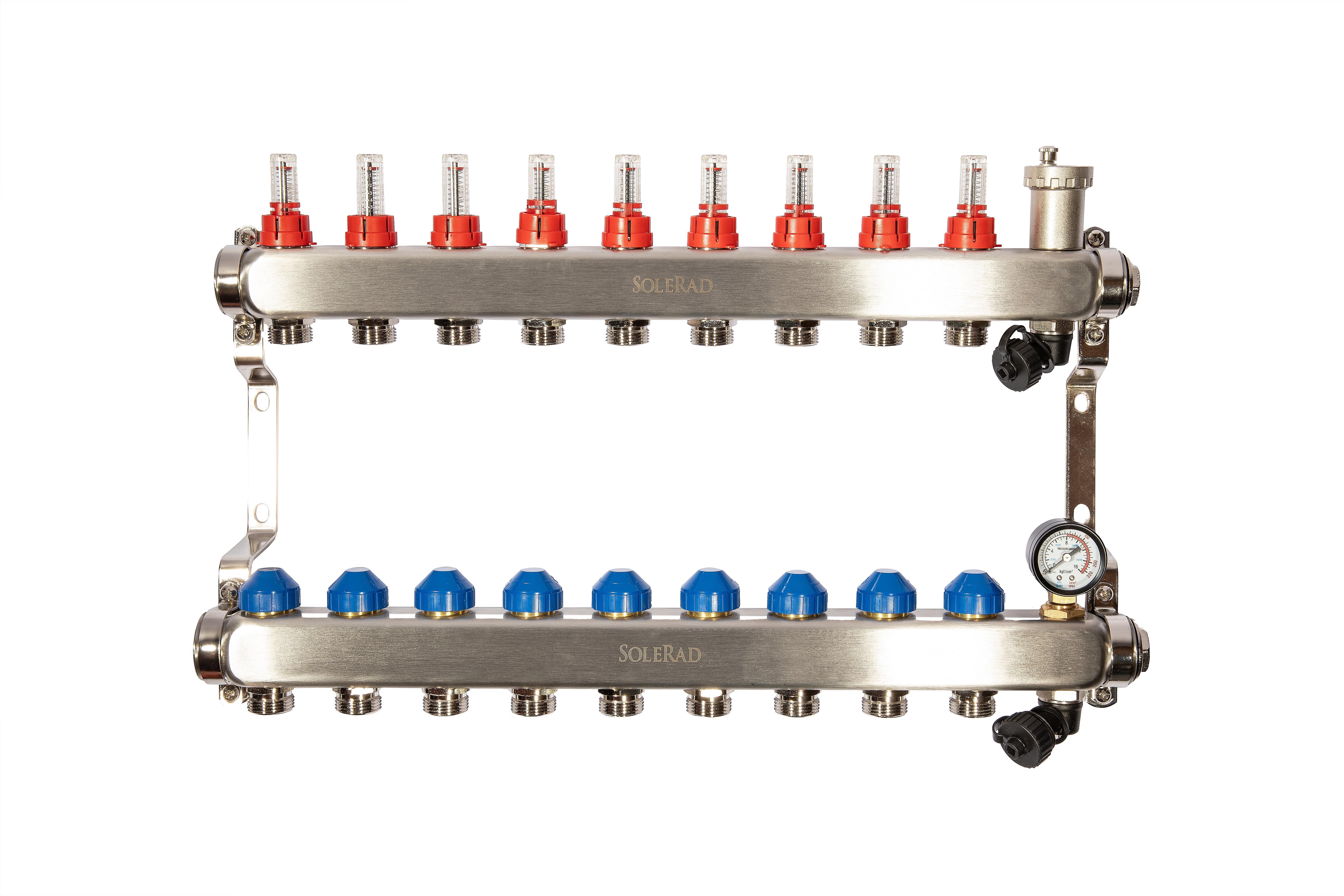 Stainless Steel Manifold For UNDERFLOOR HEATING c/w Pressure Gauge ...