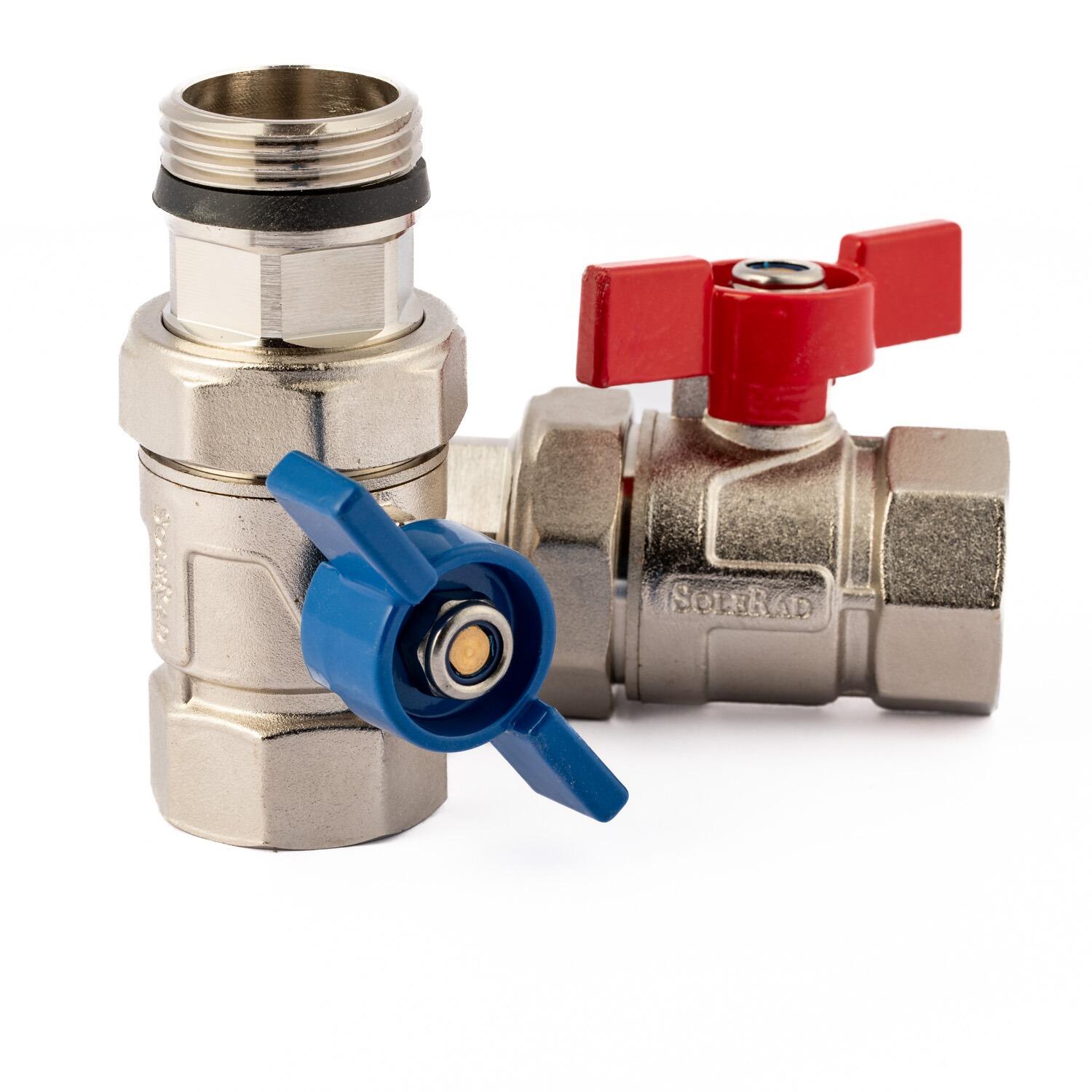 Ball Valve Pair 1"F x 1"M Red/Blue Handle - Solerad
