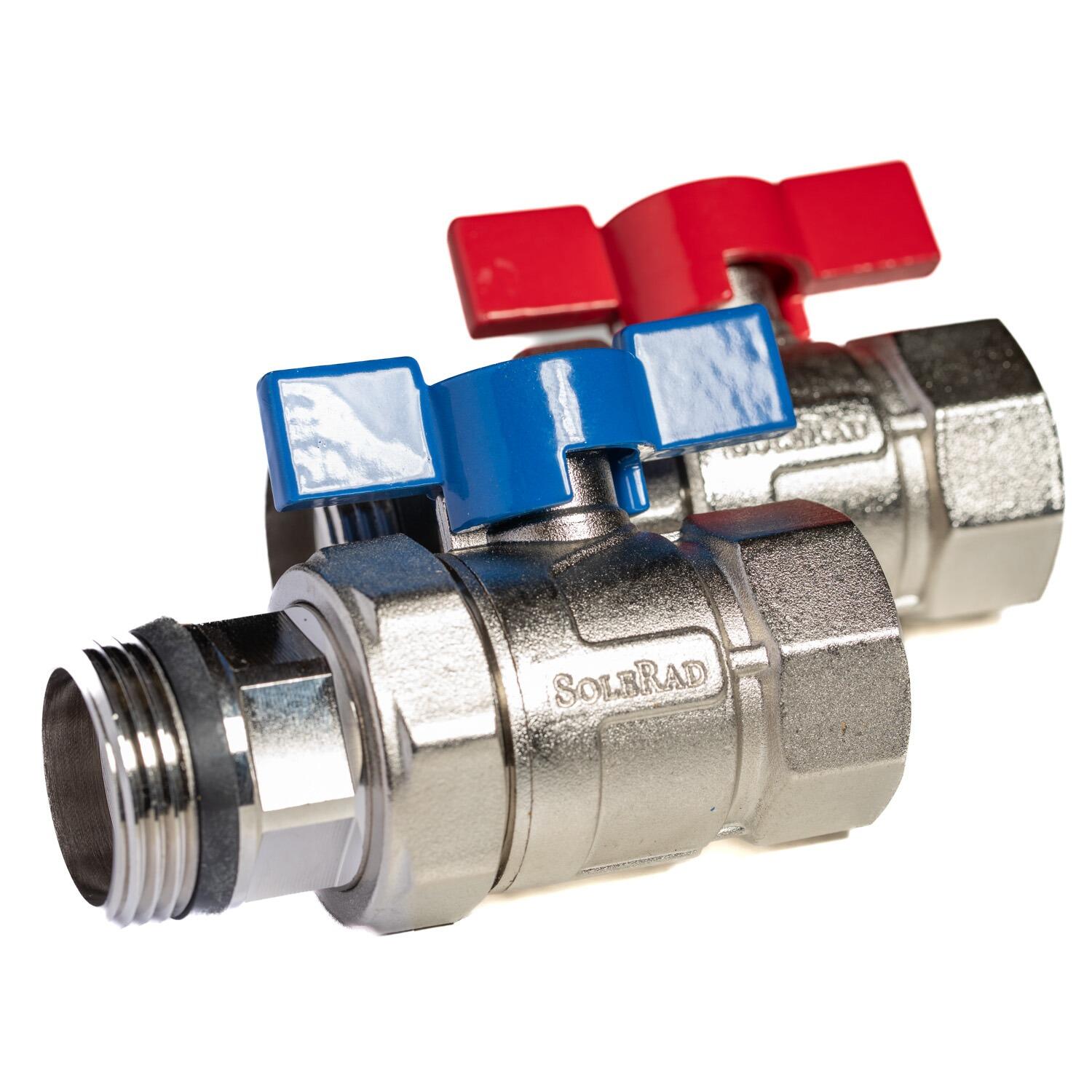 Ball Valve Pair 1"F x 1"M Red/Blue Handle - Solerad
