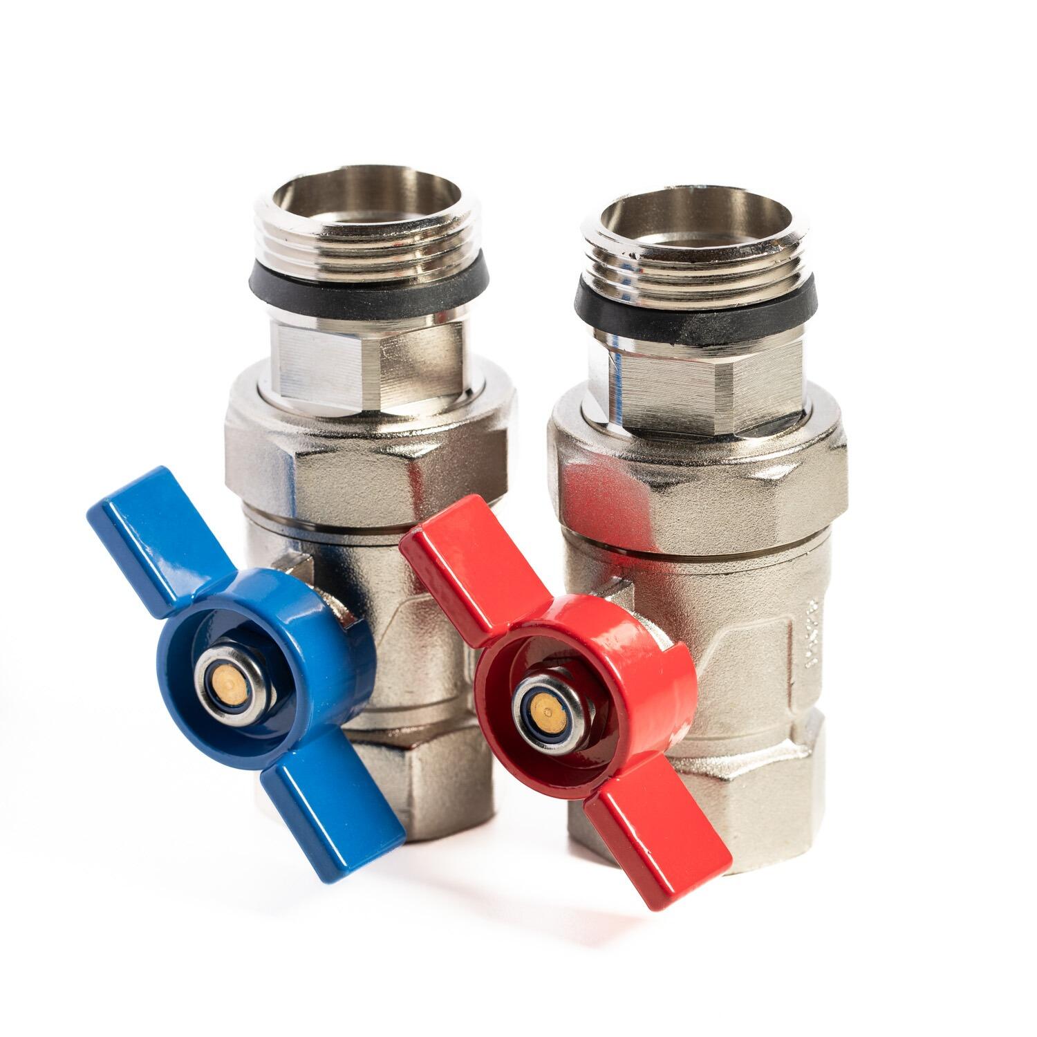 Ball Valve Pair 1"F x 1"M Red/Blue Handle - Solerad
