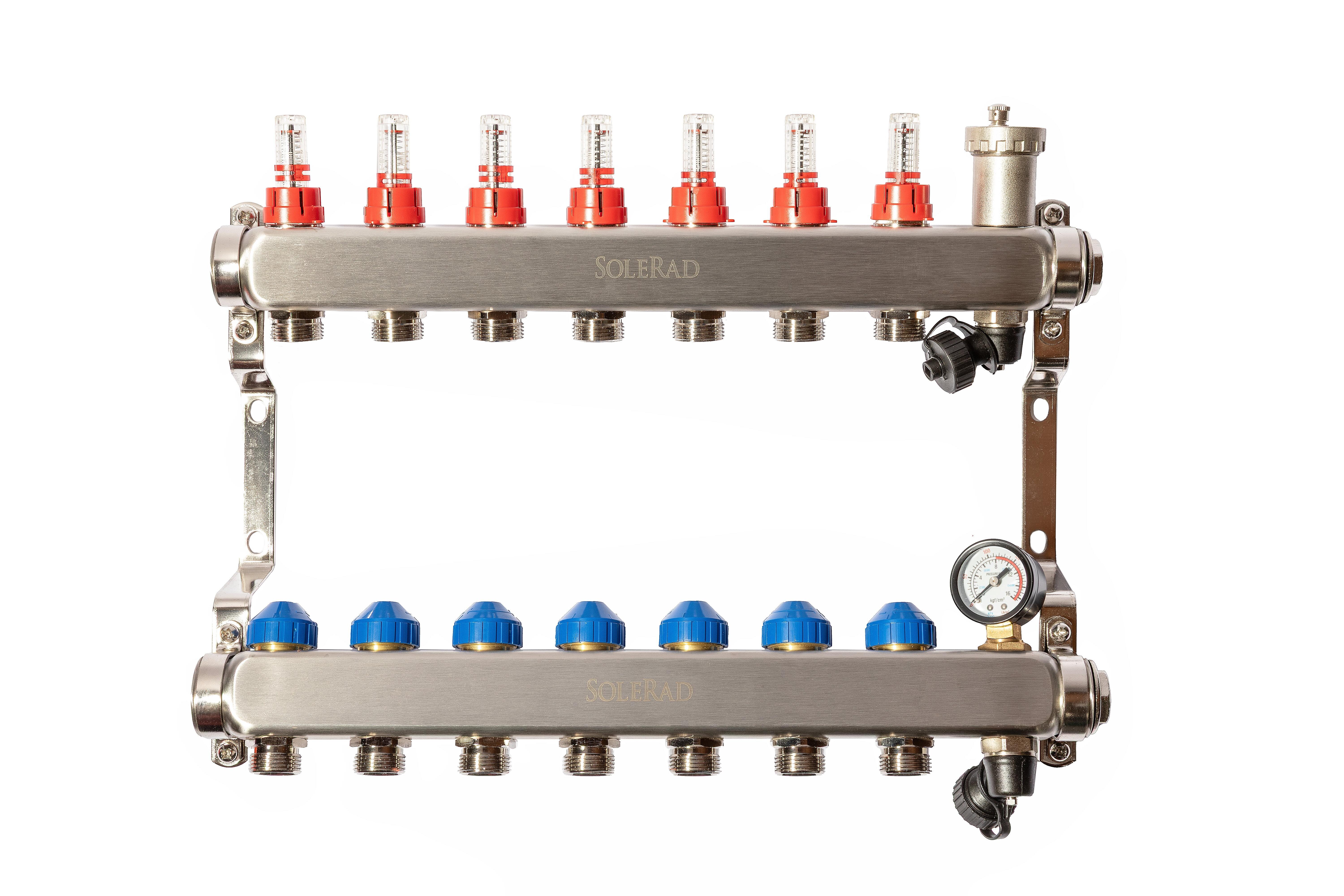 Stainless Steel Manifold For UNDERFLOOR HEATING c/w Pressure Gauge ...