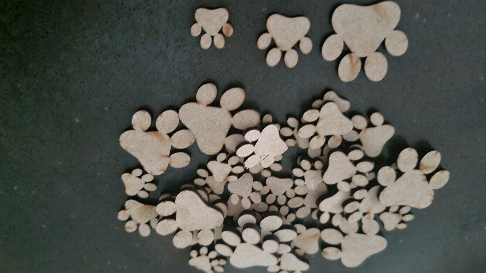 25 x Wooden MDF Paw Print craft Shapes,Cat/Dog Paws Embellishments