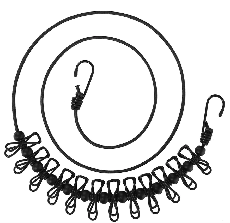 black Travel Washing Line Portable Camping Washing Line 12 Pegs Clothes ...