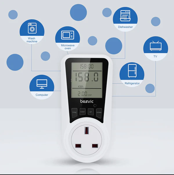UK Plug-in Electricity Power Consumption Meter Energy Monitor Watt Kwh ...