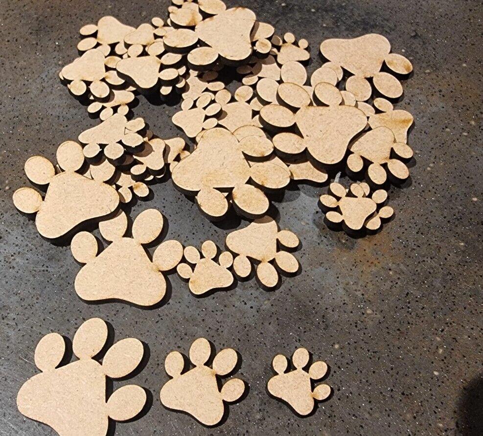 25 x Wooden MDF Paw Print craft Shapes,Cat/Dog Paws Embellishments
