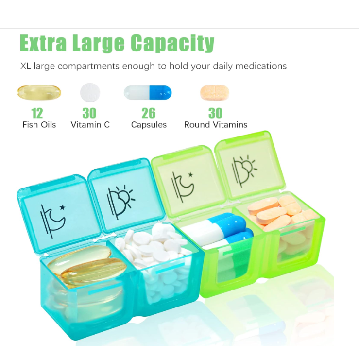 Pill Box Large Daily Tablet Organiser Day Night Holders Travel ...