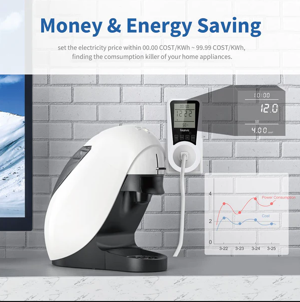 UK Plug-in Electricity Power Consumption Meter Energy Monitor Watt Kwh ...