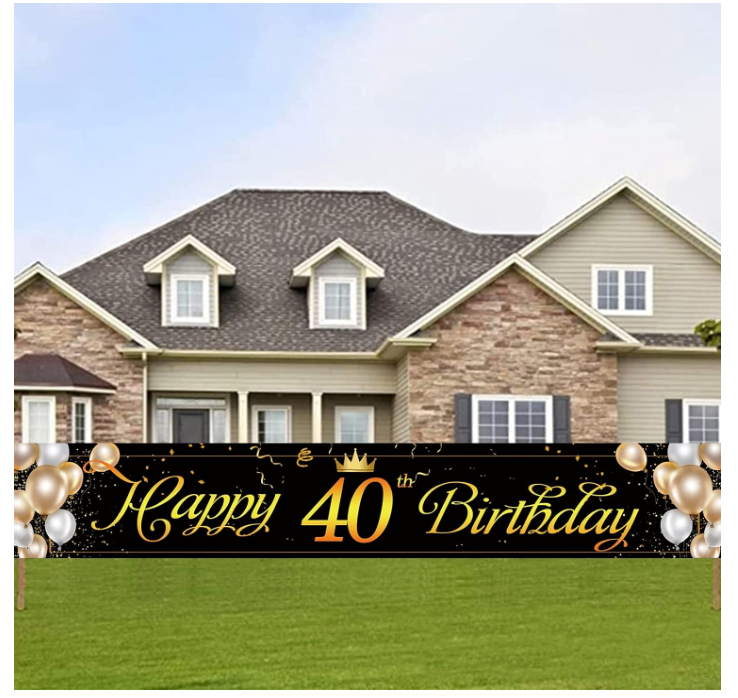 Large Gold Happy 40th Birthday Backdrop Banner Photo Background Decor ...