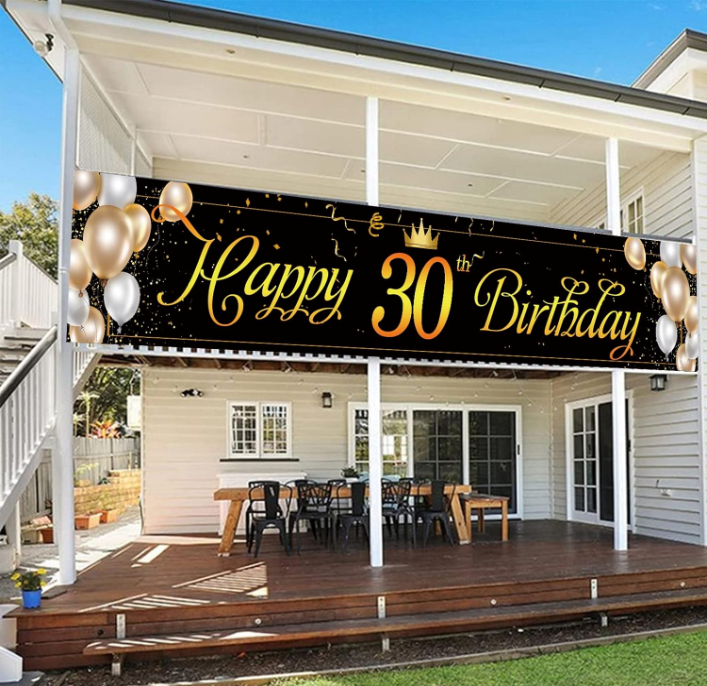 Large Gold Happy 30th Birthday Backdrop Banner Photo Background Decor ...