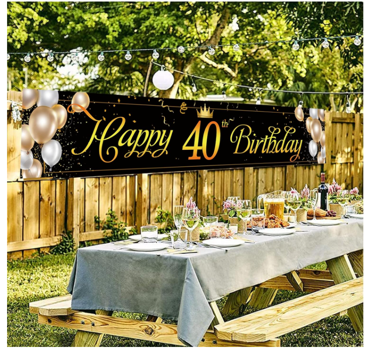 Large Gold Happy 40th Birthday Backdrop Banner Photo Background Decor ...