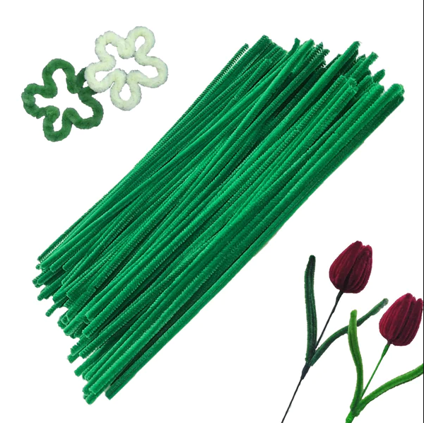 30cm Chenille Arts & Craft Stems Pipe Cleaners Flexible Bendy Green ...