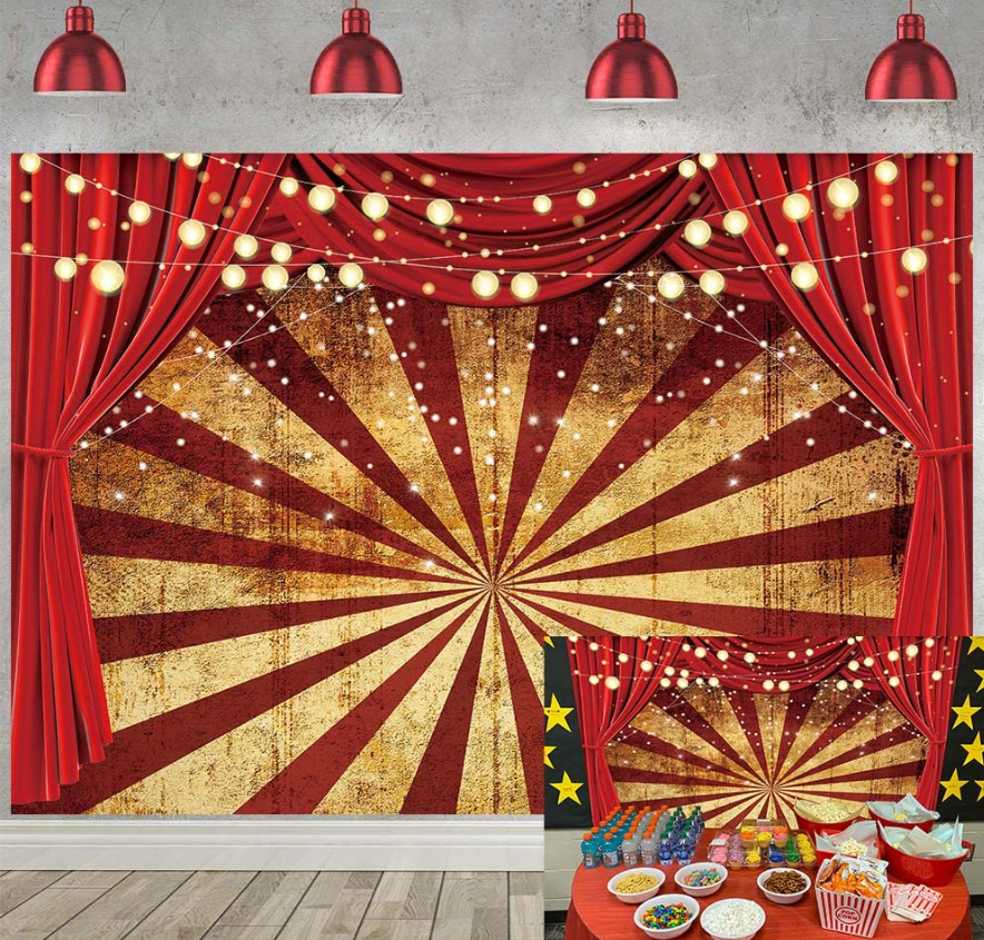 7ft x 5ft Circus Red Gold Birthday Backdrop Party Decor Photography ...