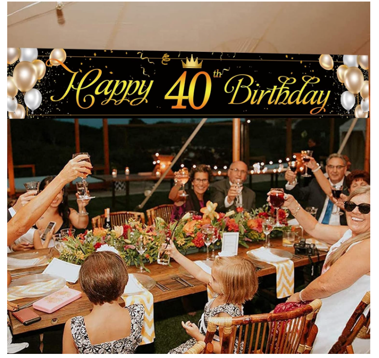 Large Gold Happy 40th Birthday Backdrop Banner Photo Background Decor ...