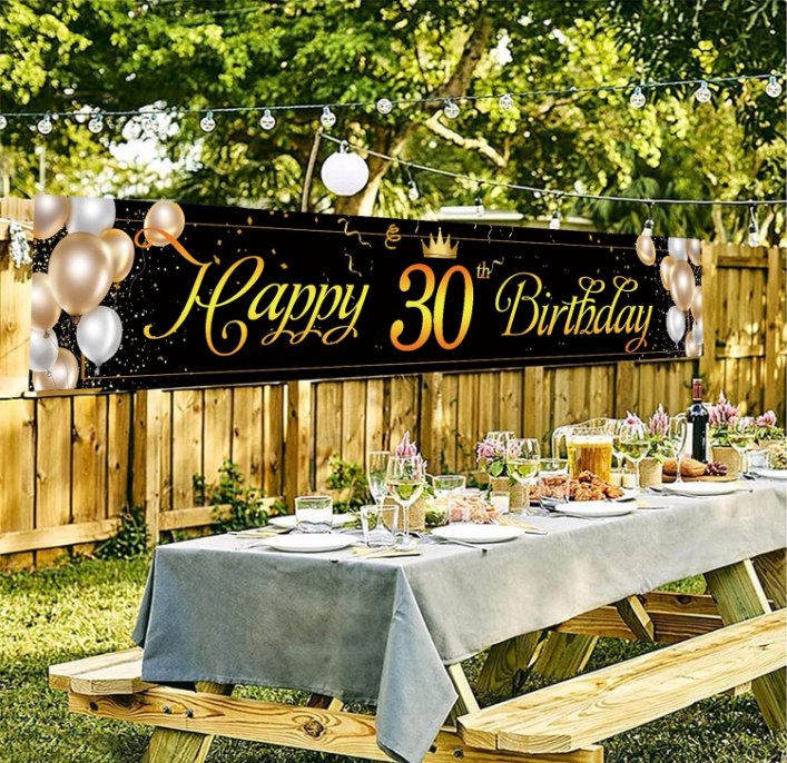 Large Gold Happy 30th Birthday Backdrop Banner Photo Background Decor ...