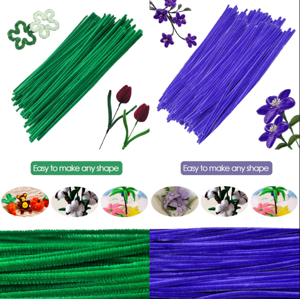 30cm Chenille Arts & Craft Stems Pipe Cleaners Flexible Bendy Green ...