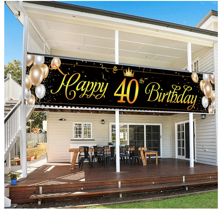 Large Gold Happy 40th Birthday Backdrop Banner Photo Background Decor ...