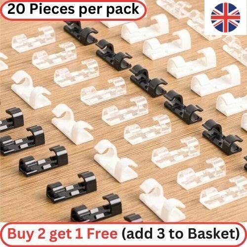 Self Adhesive Cable Management Clips Wire Clamp Holder Table Wall Desk ...