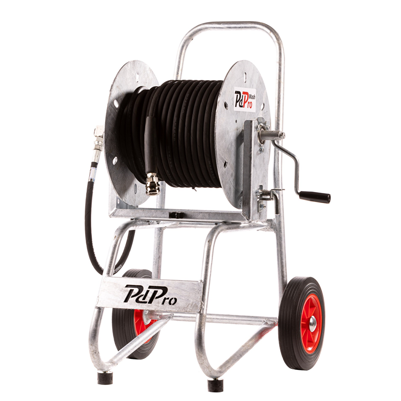 PdPro 40m Hose Reel Trolley with Hose | Galvanized Pressure Washer Reel