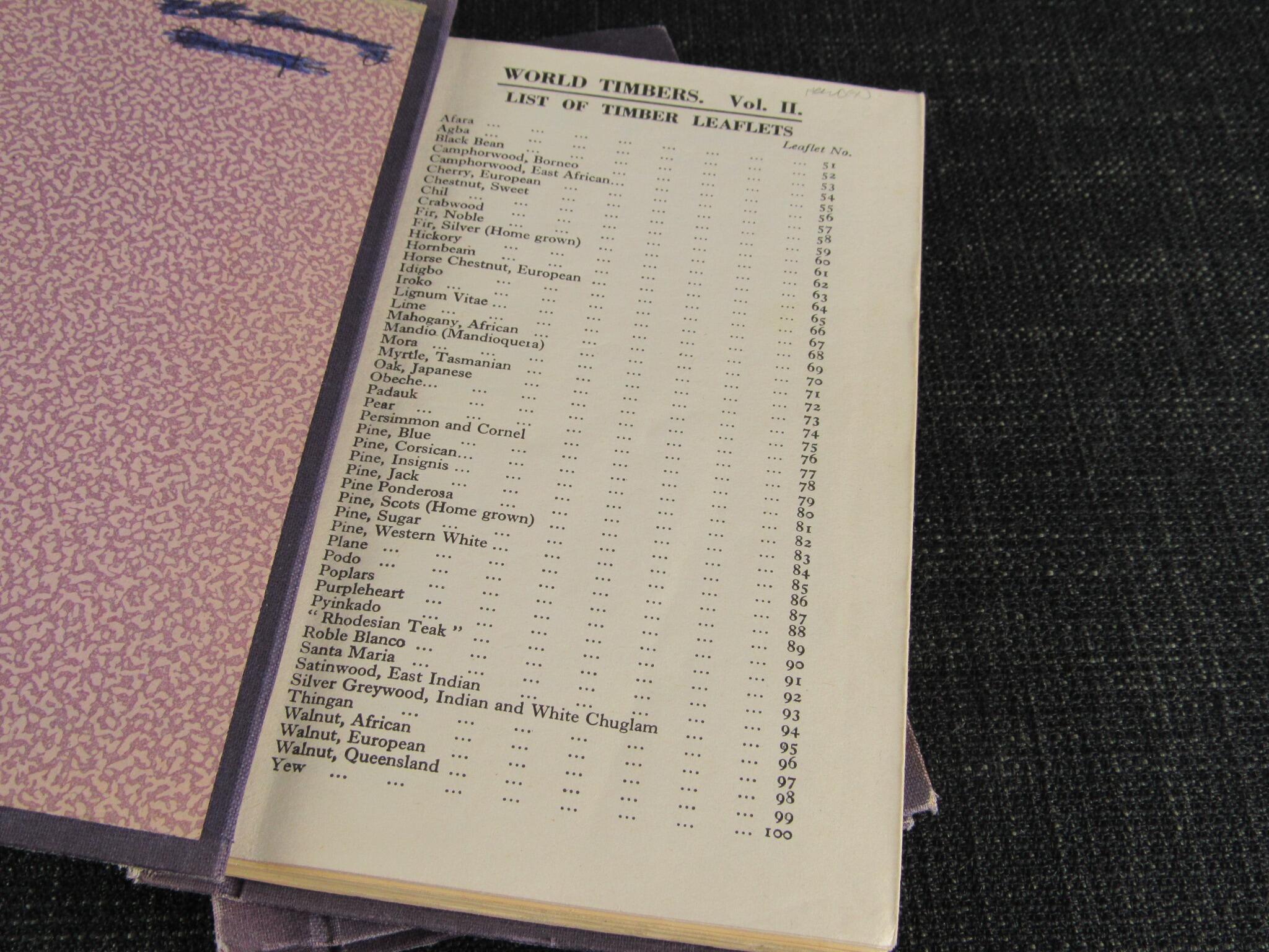 World Timbers List of Timber Leaflets - 2 Volumes *SOLD*