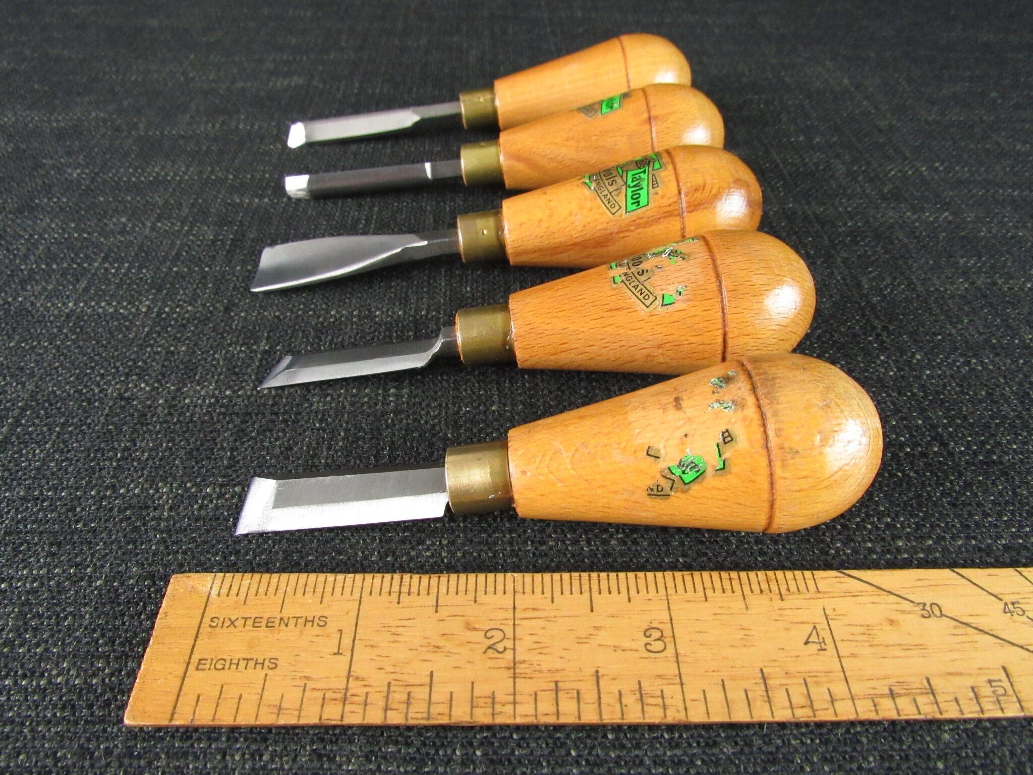 Unusual Group of 5 HENRY TAYLOR Small Carving Tools