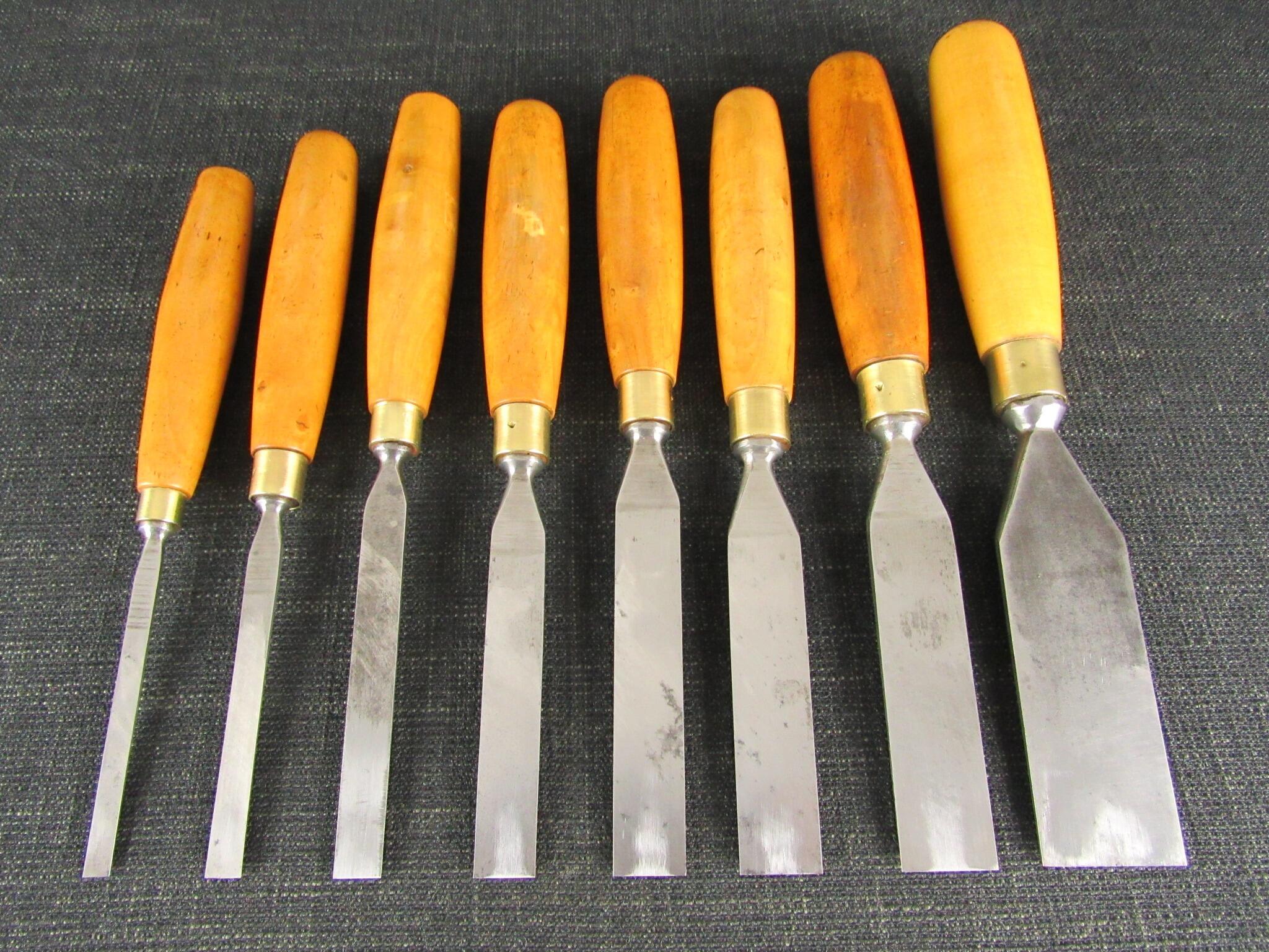 Graduated Set of 8 MAWHOOD Bevel Edge Chisels with Boxwood Handles *SOLD*