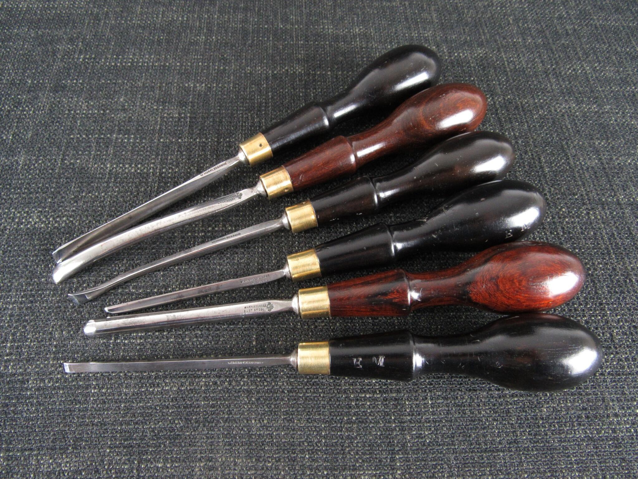 6 MARPLES Carving Tools with Ebony & Rosewood Handles *SOLD*
