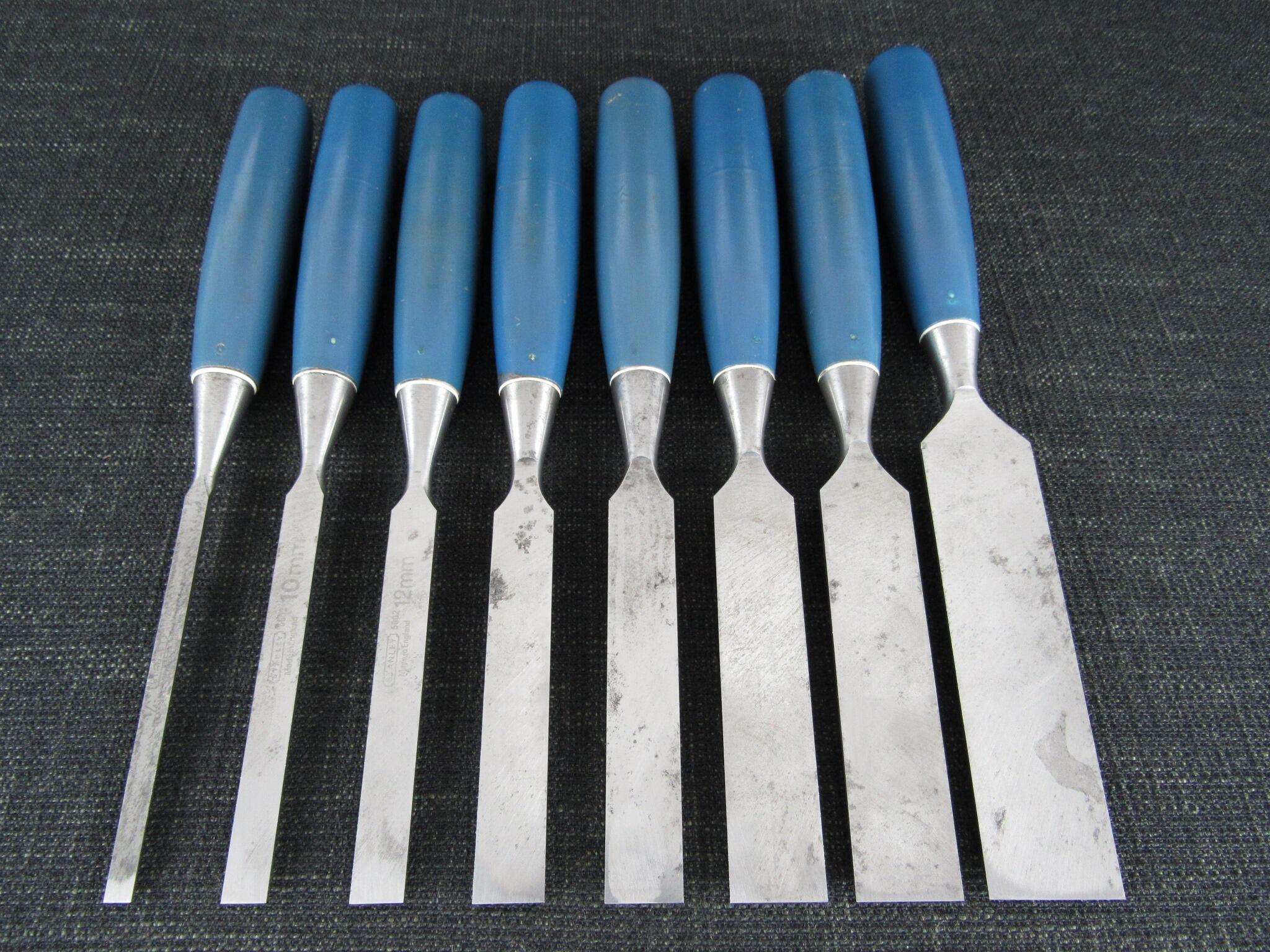 Graduated Set of 8 STANLEY 5002 Bevel Edge Chisels - Made in England *SOLD*