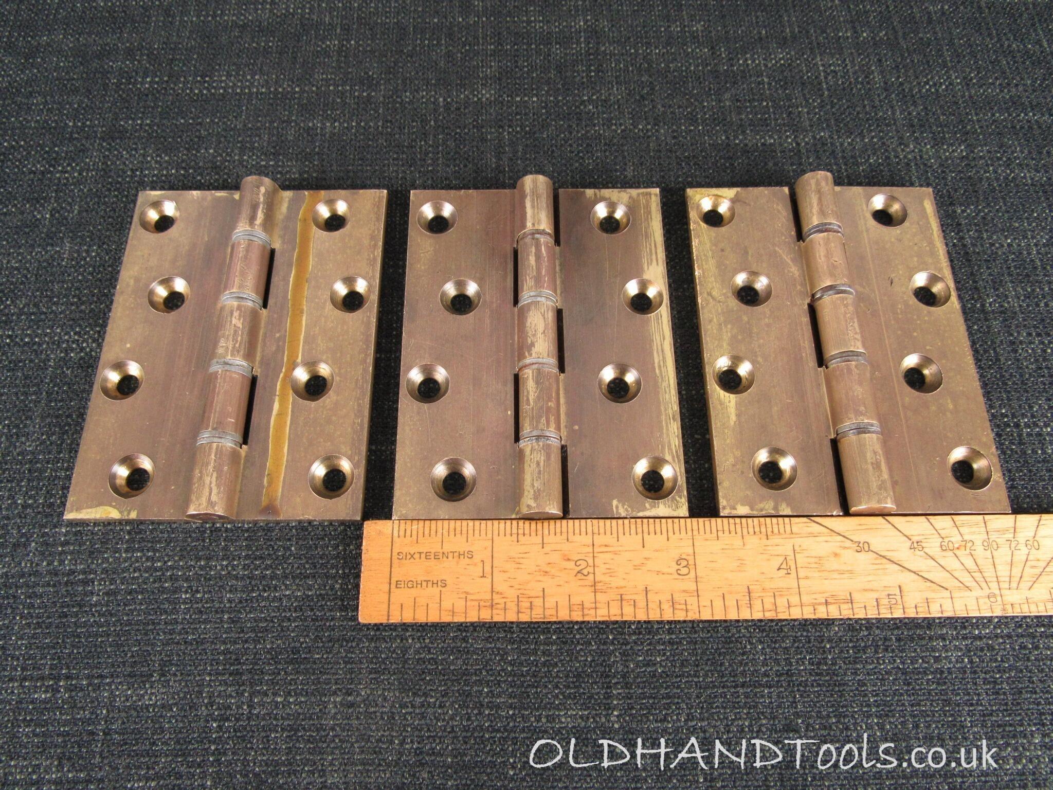 3 Solid Drawn Brass Butt Hinges - 4 by 3 inch *SOLD*