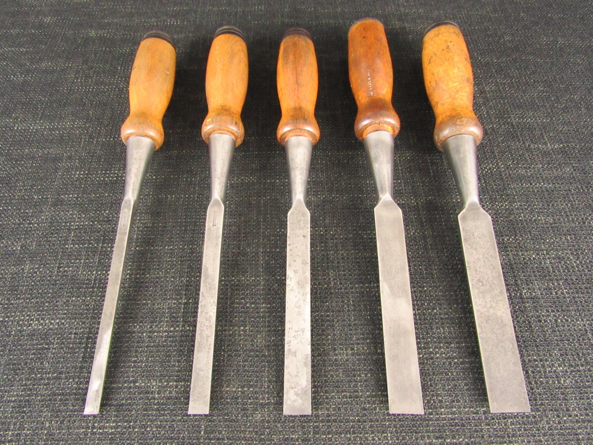 Graduated Set of 5 MARPLES Bevel Edge Socket Cabinet Chisels *SOLD*
