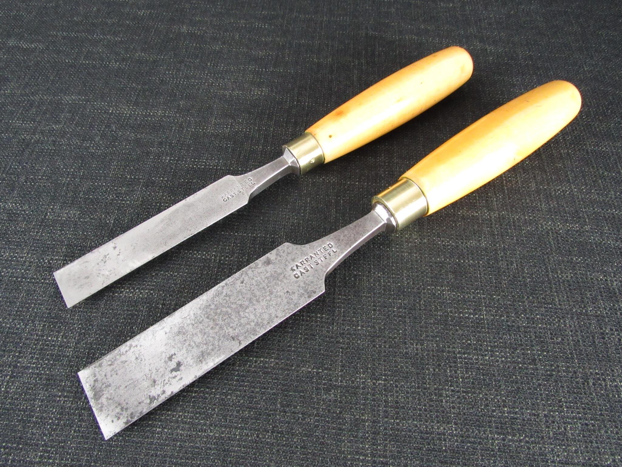 Pair of G BUCK Heavy Bevel Edge Chisels with Boxwood Handles - 1 & 1 1/ ...