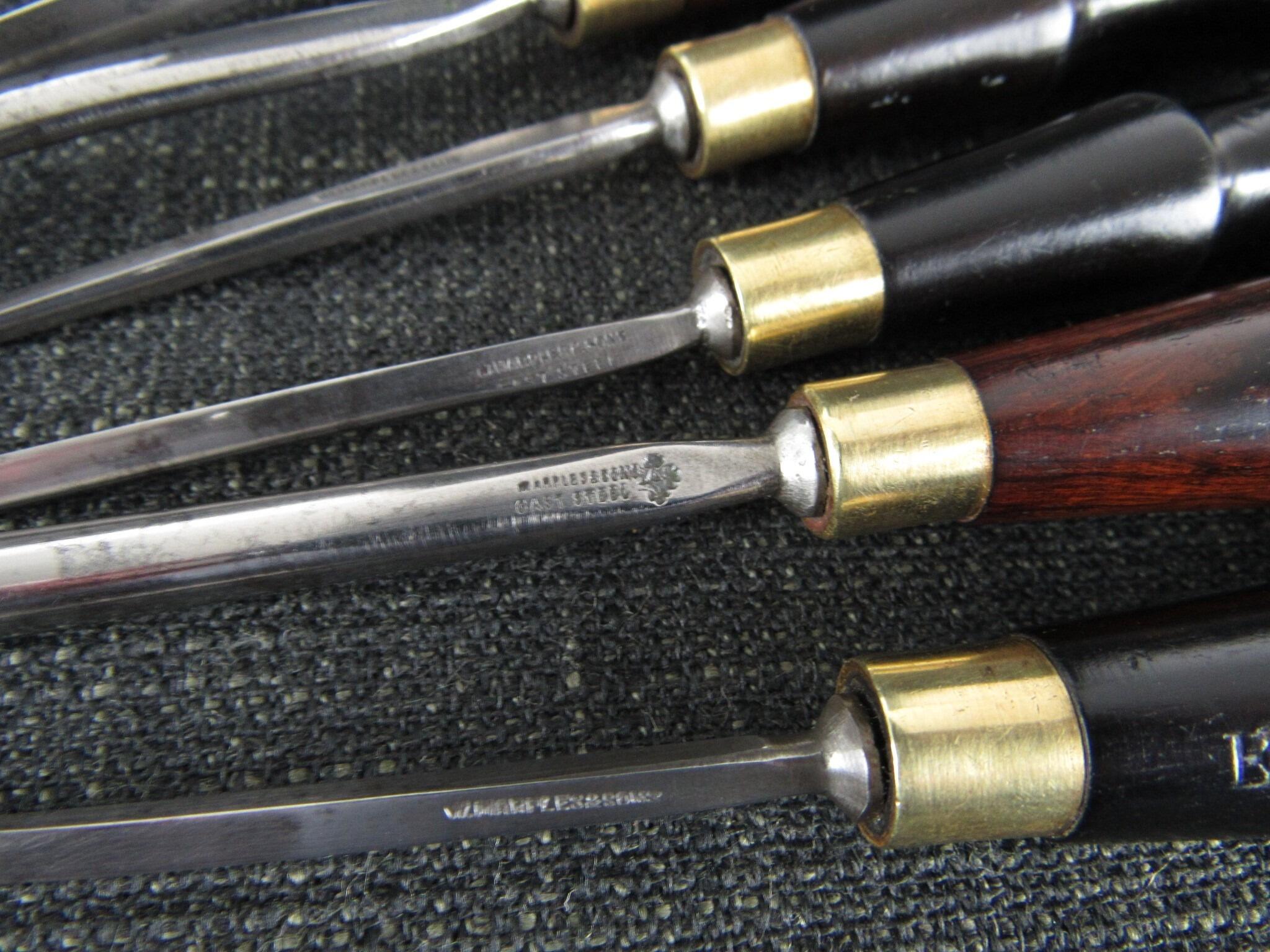 6 MARPLES Carving Tools with Ebony & Rosewood Handles *SOLD*
