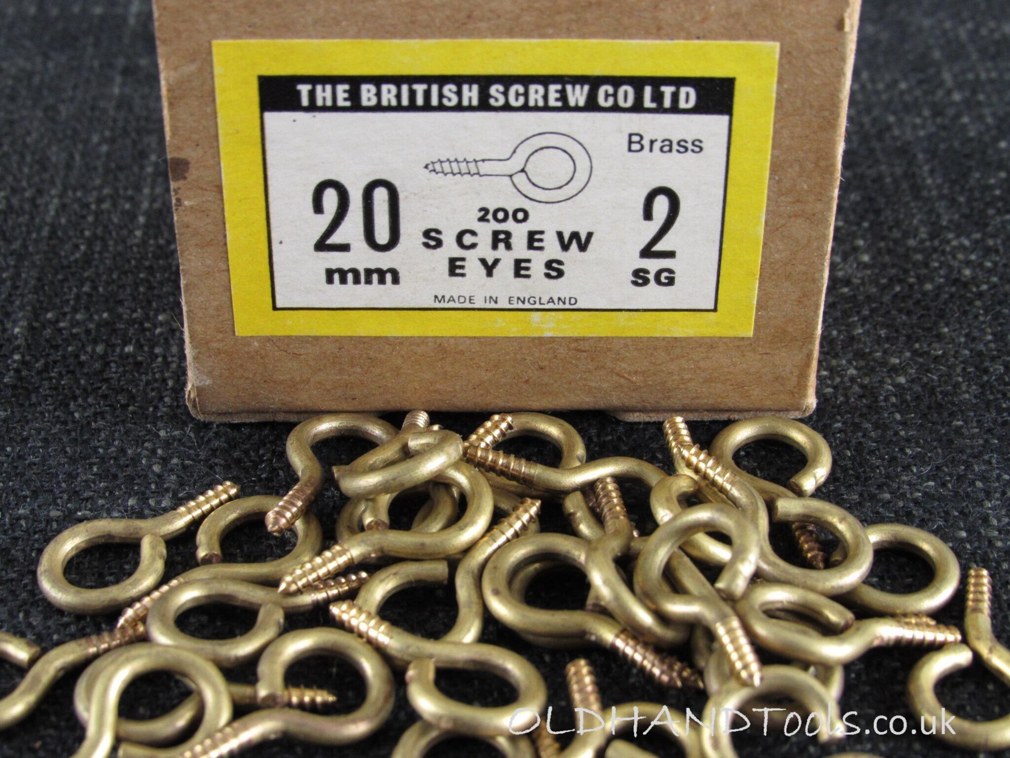 25 x BRITISH SCREW COMPANY 20mm Brass Screw Eyes